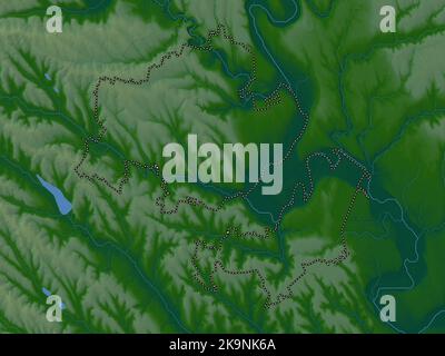 Criuleni, district of Moldova. Colored elevation map with lakes and ...