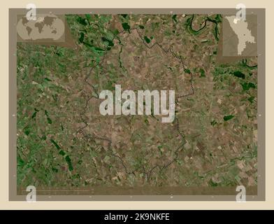 Drochia, district of Moldova. High resolution satellite map. Corner ...