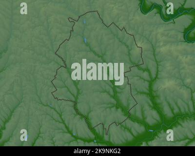 Drochia, district of Moldova. Colored elevation map with lakes and ...