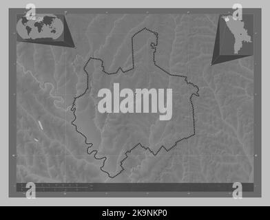 Edinet, district of Moldova. Grayscale elevation map with lakes and ...