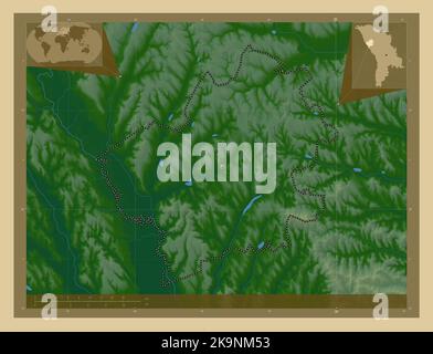 Falesti, district of Moldova. Colored elevation map with lakes and ...