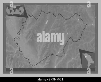 Glodeni, district of Moldova. Grayscale elevation map with lakes and ...