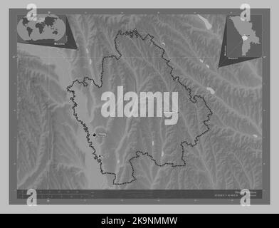 Hincesti, district of Moldova. Grayscale elevation map with lakes and ...