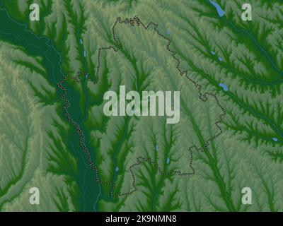 Hincesti, district of Moldova. Colored elevation map with lakes and ...