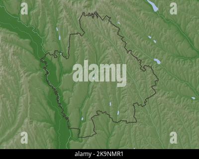 Hincesti, district of Moldova. Colored elevation map with lakes and ...