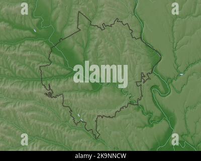 Orhei, district of Moldova. Colored elevation map with lakes and rivers ...