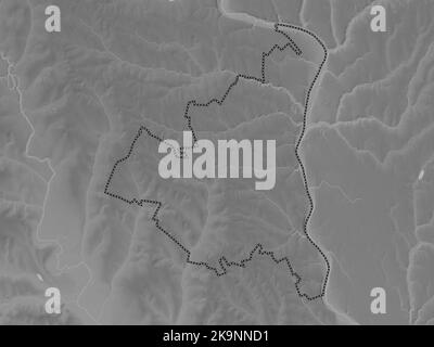Rezina, district of Moldova. Grayscale elevation map with lakes and ...