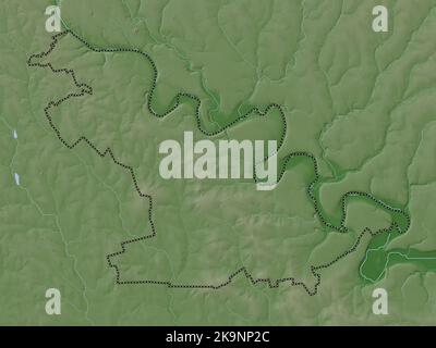 Soroca, district of Moldova. Colored elevation map with lakes and ...
