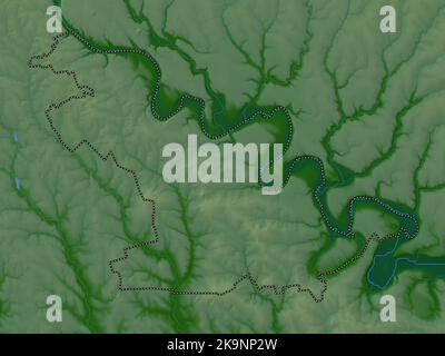 Soroca, district of Moldova. Elevation map colored in sepia tones with ...