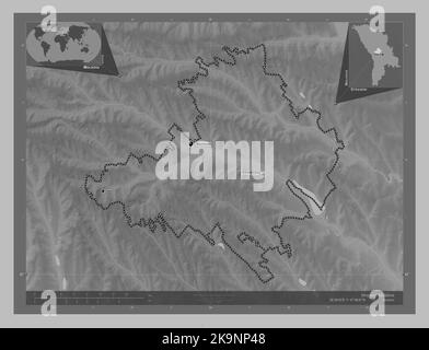 Straseni, district of Moldova. Grayscale elevation map with lakes and ...