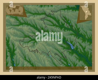 Straseni, district of Moldova. Colored elevation map with lakes and ...