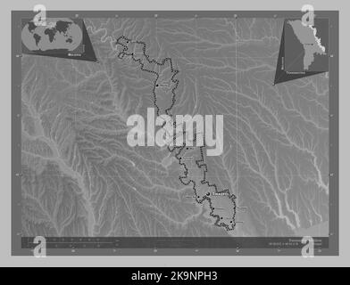 Transnistria, territorial unit of Moldova. Grayscale elevation map with ...