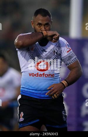 Fiji's Henry Raiwalui celebrates after scoring their side's third try ...
