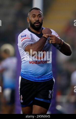Fiji's Henry Raiwalui celebrates after scoring their side's third try ...