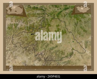 Arhangay, province of Mongolia. Low resolution satellite map. Corner ...