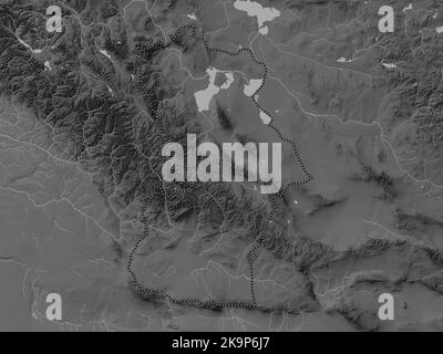 Hovd, province of Mongolia. Grayscale elevation map with lakes and ...