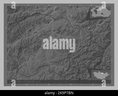 Selenge, province of Mongolia. Grayscale elevation map with lakes and ...