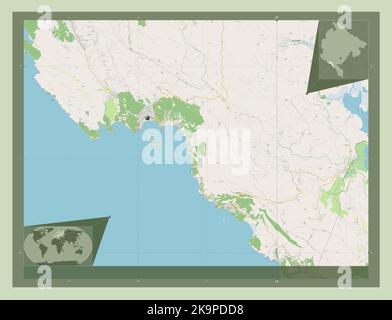 Budva, municipality of Montenegro. Open Street Map. Locations of major ...