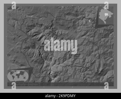 Kolasin, municipality of Montenegro. Grayscale elevation map with lakes ...