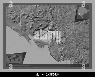 Kotor, municipality of Montenegro. Bilevel elevation map with lakes and ...