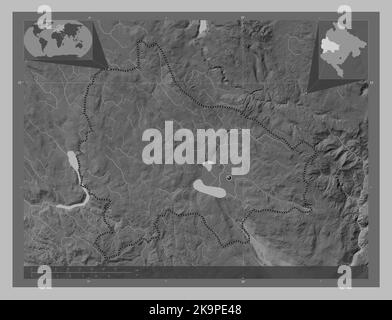 Niksic, municipality of Montenegro. Grayscale elevation map with lakes ...