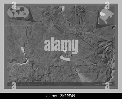 Niksic, municipality of Montenegro. Grayscale elevation map with lakes ...