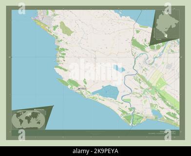 Ulcinj, municipality of Montenegro. Open Street Map. Corner auxiliary ...