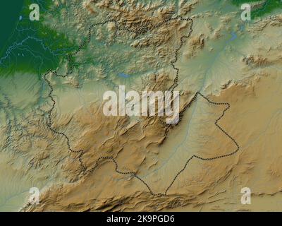 Fes-Meknes, region of Morocco. Colored elevation map with lakes and ...