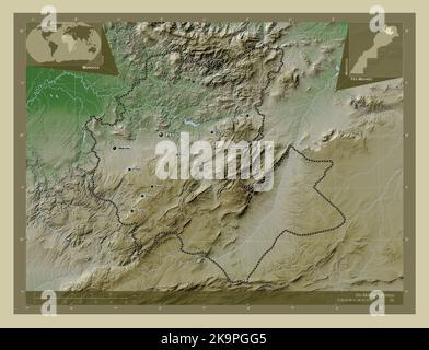 Fes-Meknes, region of Morocco. Colored elevation map with lakes and ...