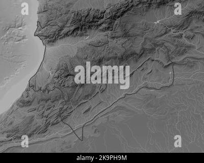 Souss-Massa, region of Morocco. Grayscale elevation map with lakes and ...