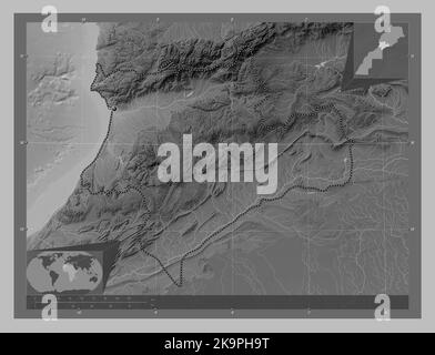 Souss-Massa, region of Morocco. Grayscale elevation map with lakes and ...