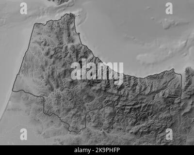 Tanger-Tetouan-Al Hoceima, region of Morocco. Grayscale elevation map ...