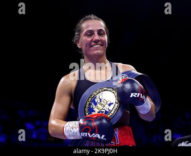 Ellie Scotney celebrates after winning the European super-bantamweight ...