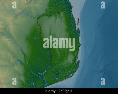 Inhambane, province of Mozambique. Colored elevation map with lakes and ...
