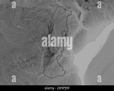 Manica, province of Mozambique. Grayscale elevation map with lakes and ...
