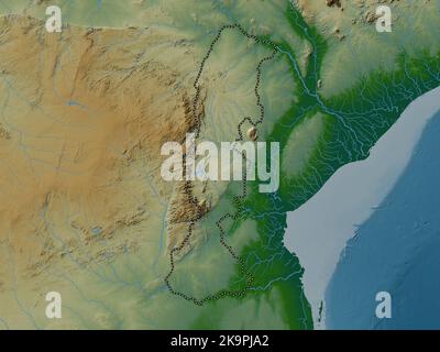 Manica, province of Mozambique. Colored elevation map with lakes and ...