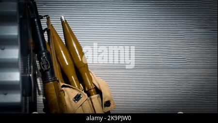 Gun and artillery shells, militant equipment closeup Stock Photo - Alamy