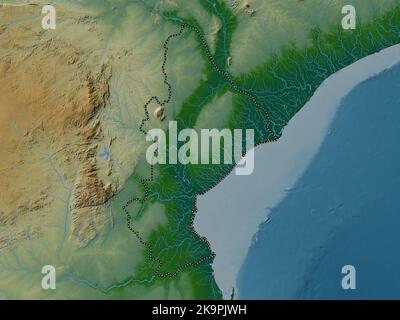 Sofala, province of Mozambique. Colored elevation map with lakes and ...