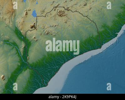 Zambezia, province of Mozambique. Colored elevation map with lakes and ...