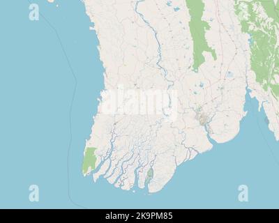 Ayeyarwady, division of Myanmar. Open Street Map. Locations and names ...