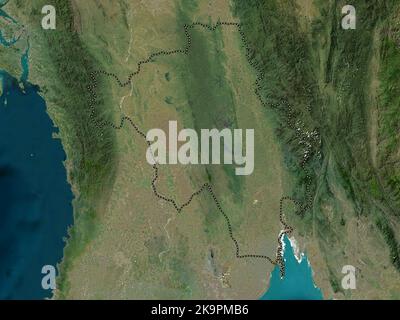 Bago, division of Myanmar. High resolution satellite map. Locations and ...