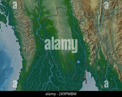 Bago, division of Myanmar. Elevation map colored in wiki style with ...
