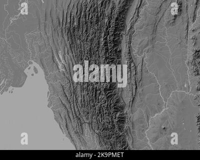 Chin, state of Myanmar. Bilevel elevation map with lakes and rivers ...