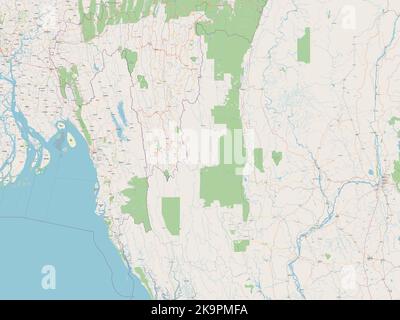Chin, state of Myanmar. Open Street Map. Locations and names of major ...