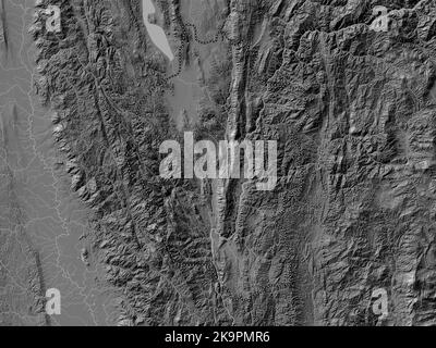 Kayah, state of Myanmar. Elevation map colored in wiki style with lakes ...