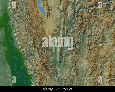 Kayah, state of Myanmar. Elevation map colored in wiki style with lakes ...