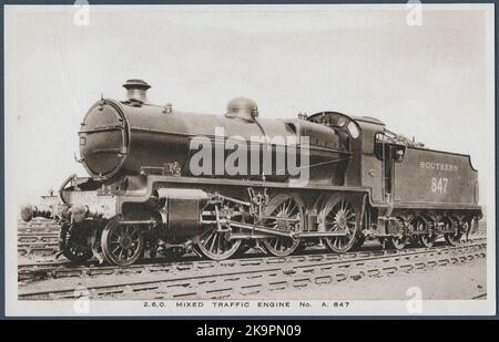 The classic steam train Southern 847 stands ready in the service yard ...