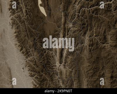Kayah, state of Myanmar. Colored elevation map with lakes and rivers ...