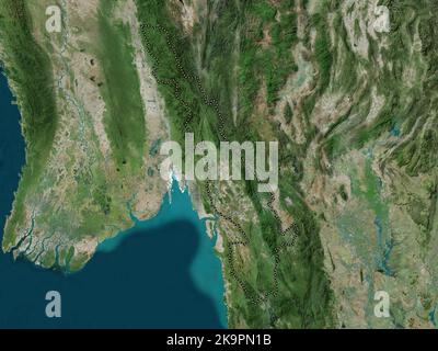 Kayin, state of Myanmar. High resolution satellite map. Corner ...