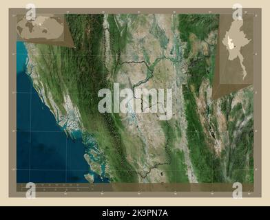 Magway, division of Myanmar. High resolution satellite map Stock Photo ...